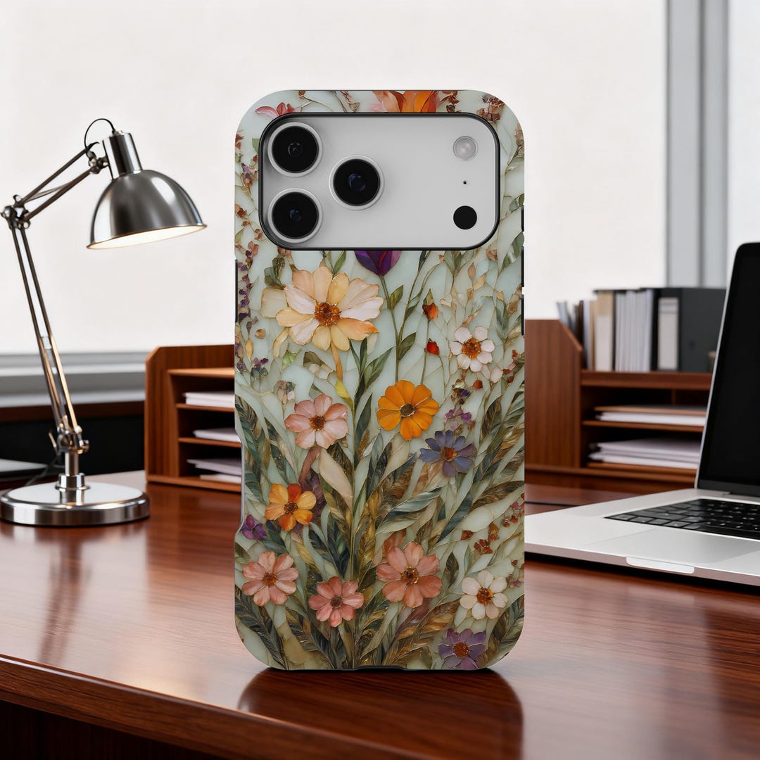 Wildflower Mosaic Magsafe Phone Case, Botanical Floral Stained Glass ...