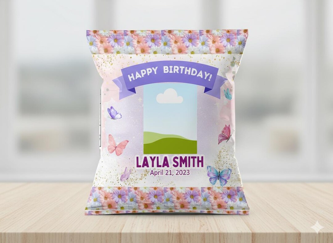 Printable Canva Butterfly Flowers Chip Bag Template - Etsy