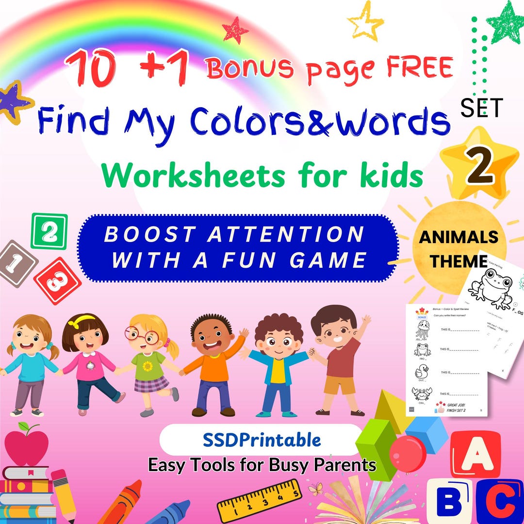 Find My Colors and Words – Animals Theme | Color and Word Matching ...