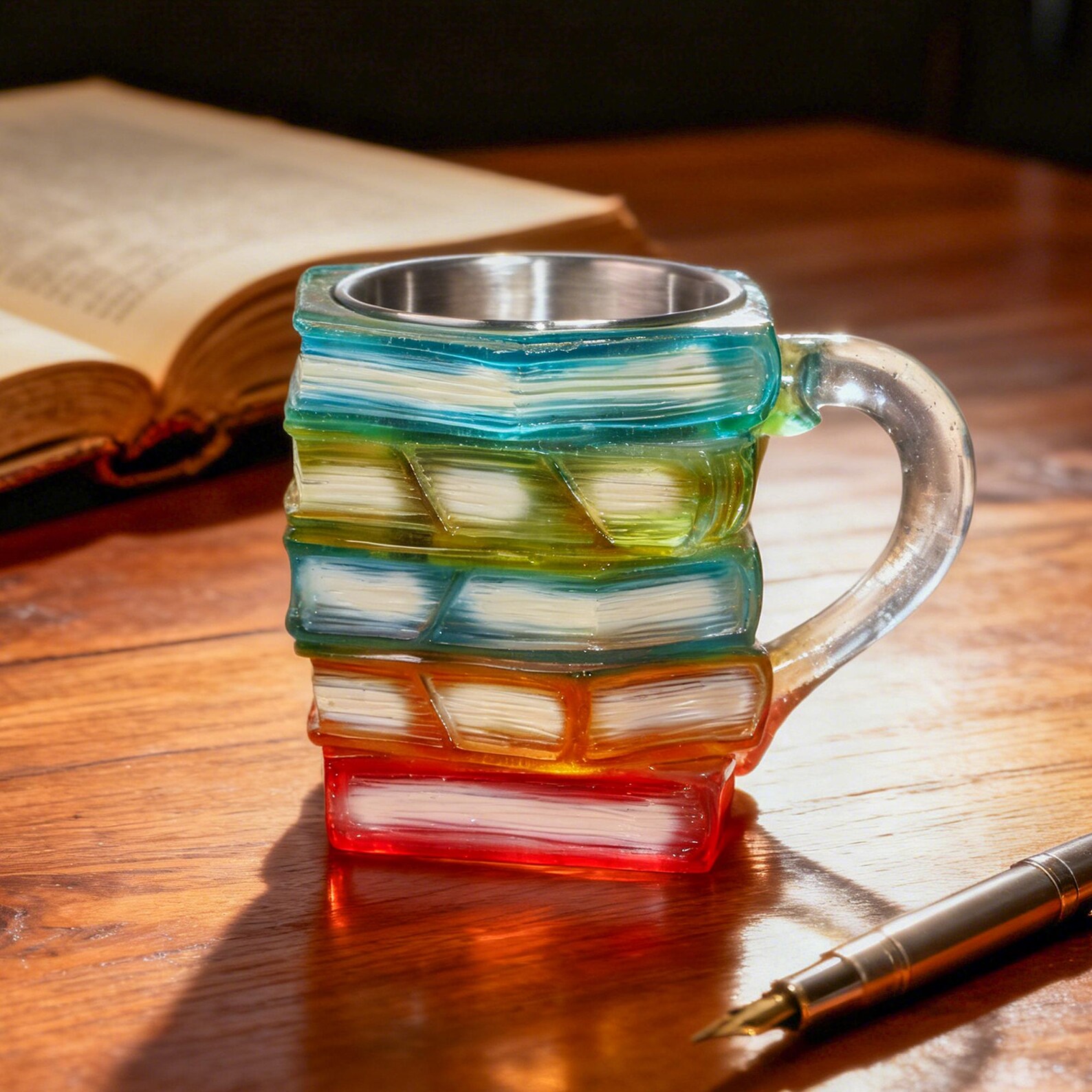 Stained Glass Book Mug - Hand-painted 3D Book Stack Design - Etsy