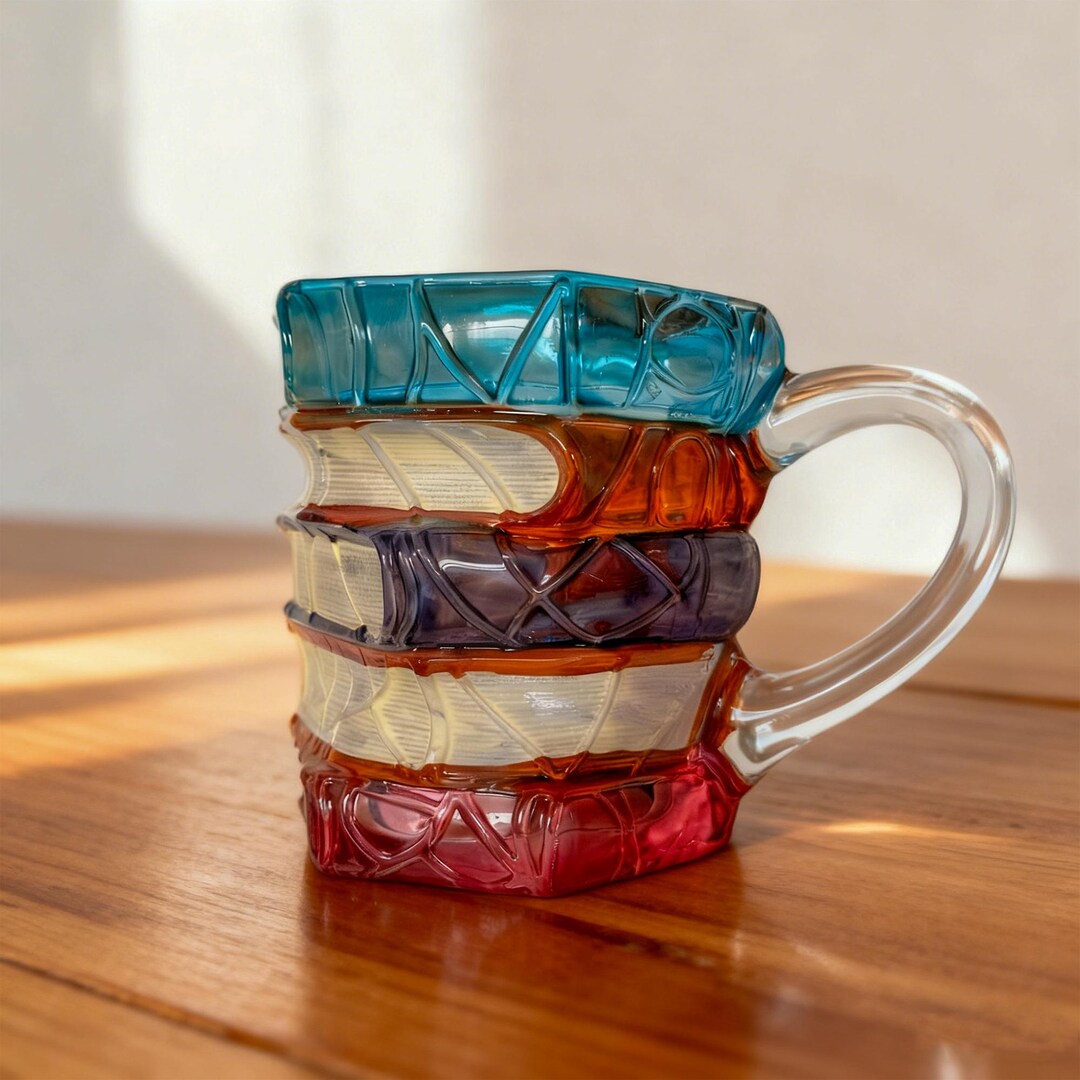 Stained Glass Book Mug - Hand-painted 3D Book Stack Design - Etsy