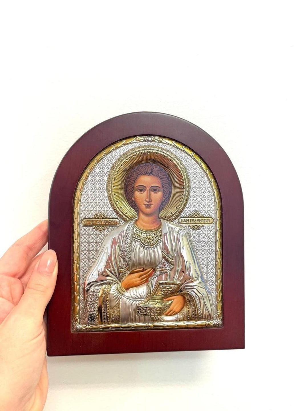 Silver Saint Panteleimon Icon, Orthodox Icon, Handmade Icon on Natural ...