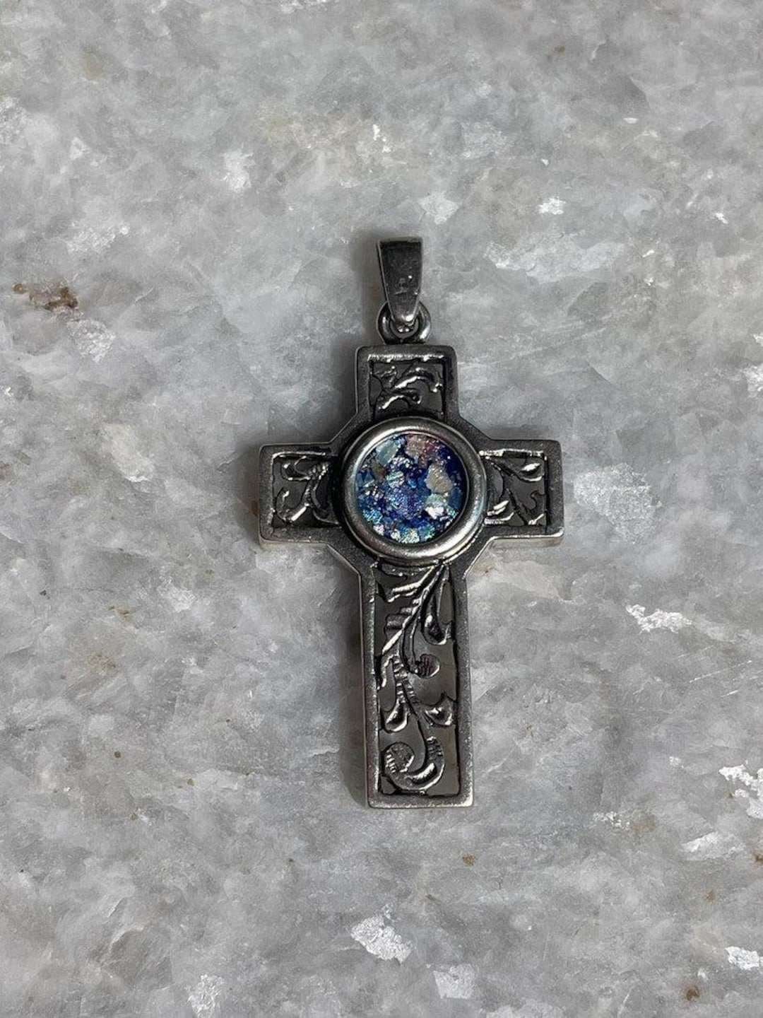 Colgante de cruz con cristal romano, plata 925, regalo cristiano ...