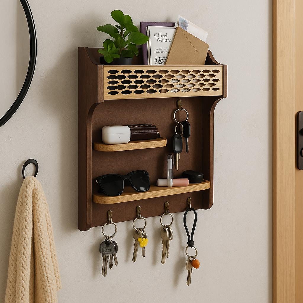 Rustic Wood Key Holder With Shelves - Handmade Entryway Organizer - Etsy