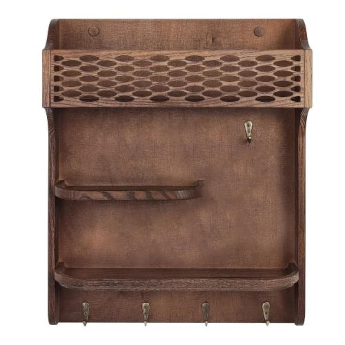 Handcrafted Wood Entryway Key Holder With Shelves: Rustic Brown ...