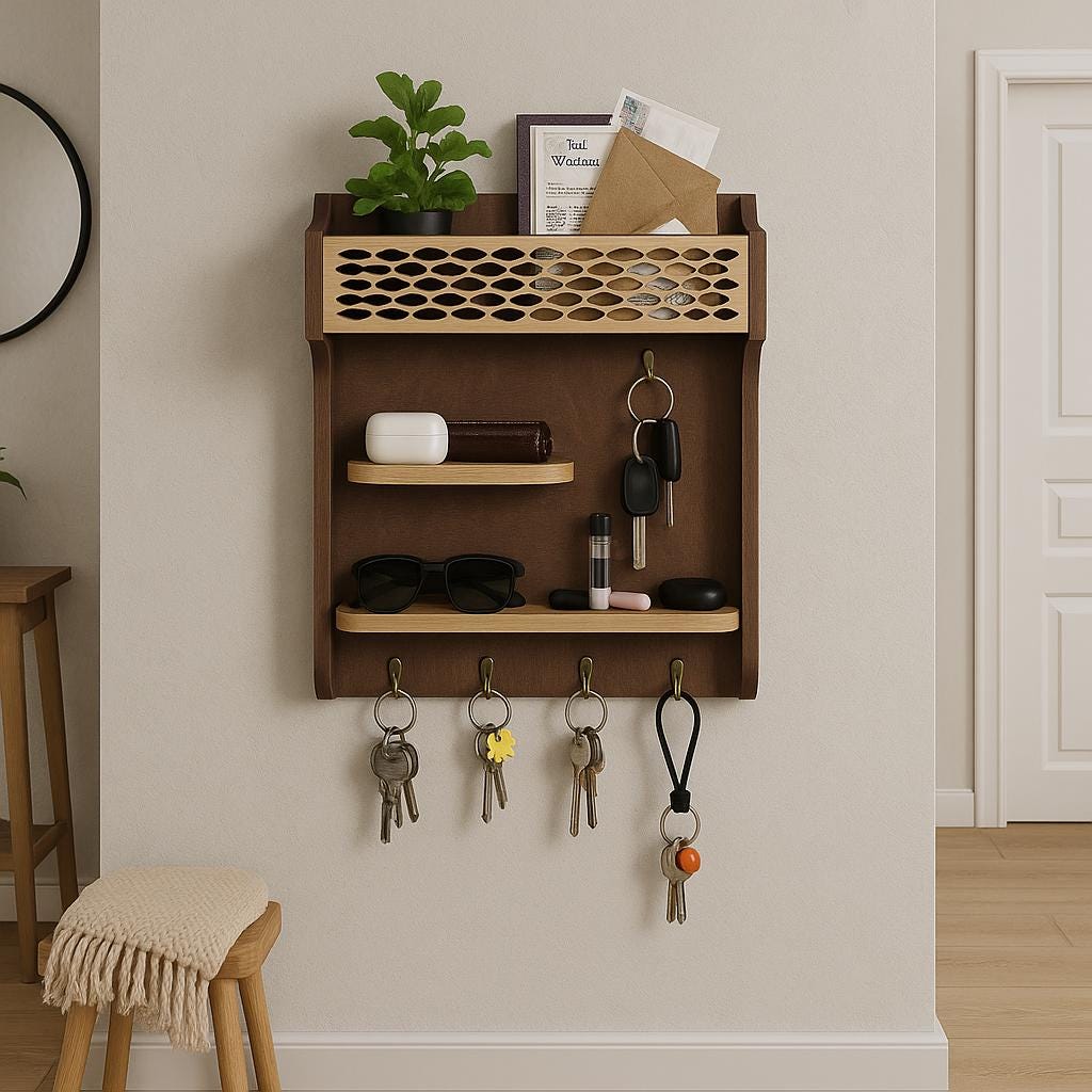 Rustic Wood Key Holder With Shelves - Handmade Entryway Organizer - Etsy