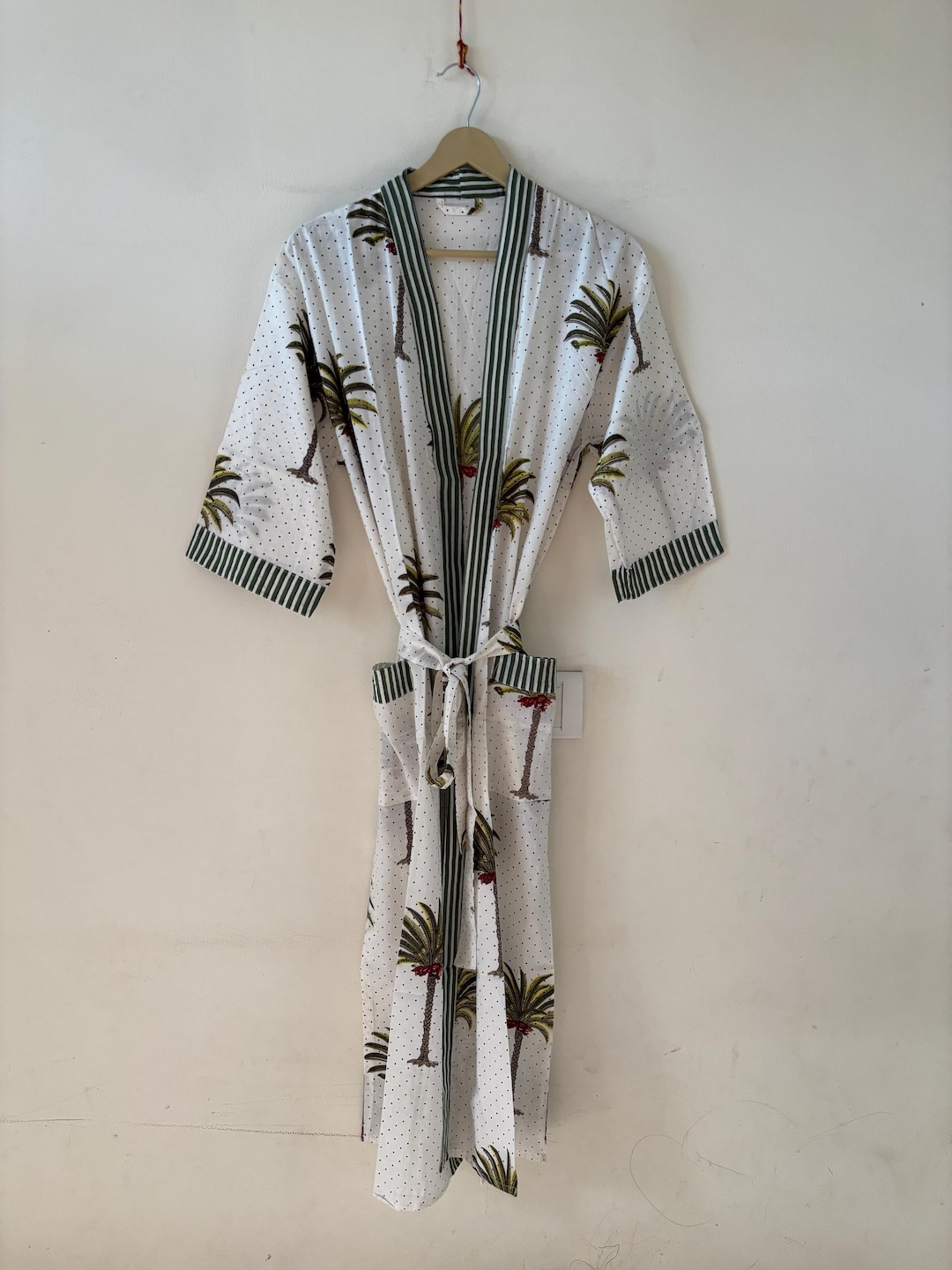 Palm Tree Cotton Kimono Robe: Block Print Boho Loungewear - Etsy
