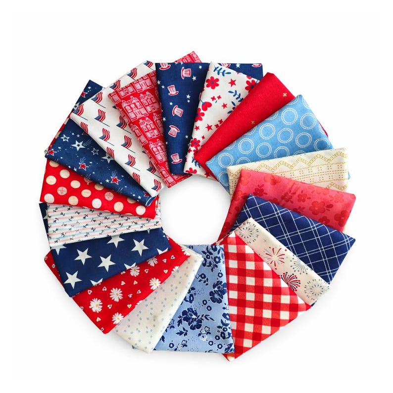 Mystery Fabric Scrap Pack: Americana Red, White, and Blue Fat Quarters ...