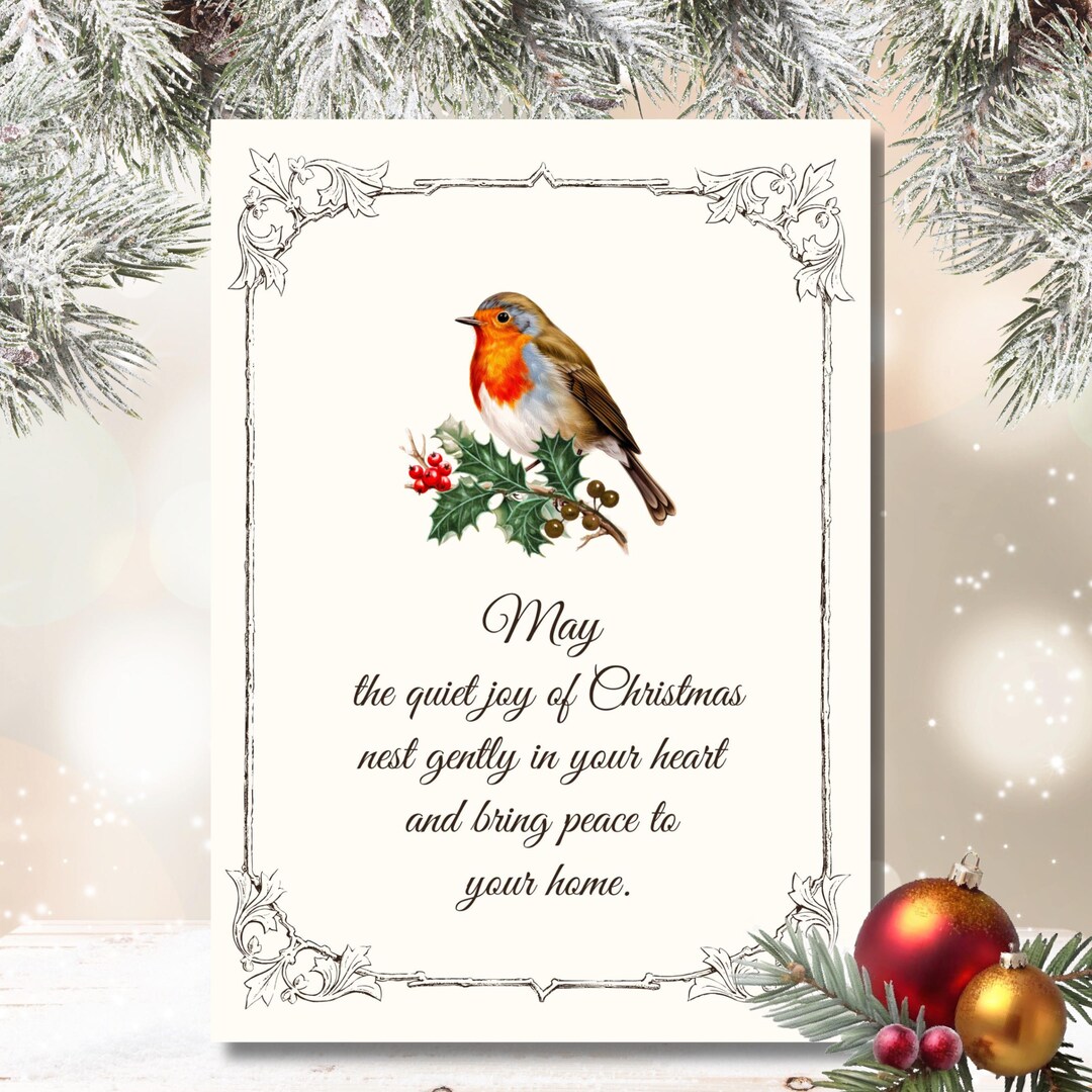 Vintage Robin Christmas Card, Instant Download Holly Blessing Card ...