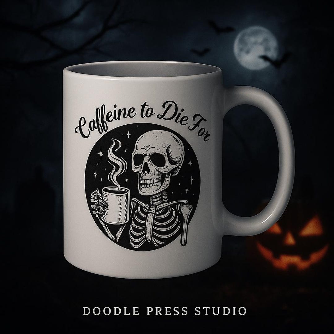 Gothic Skull Coffee Mug: "caffeine to Die For" - Halloween Cup - Etsy