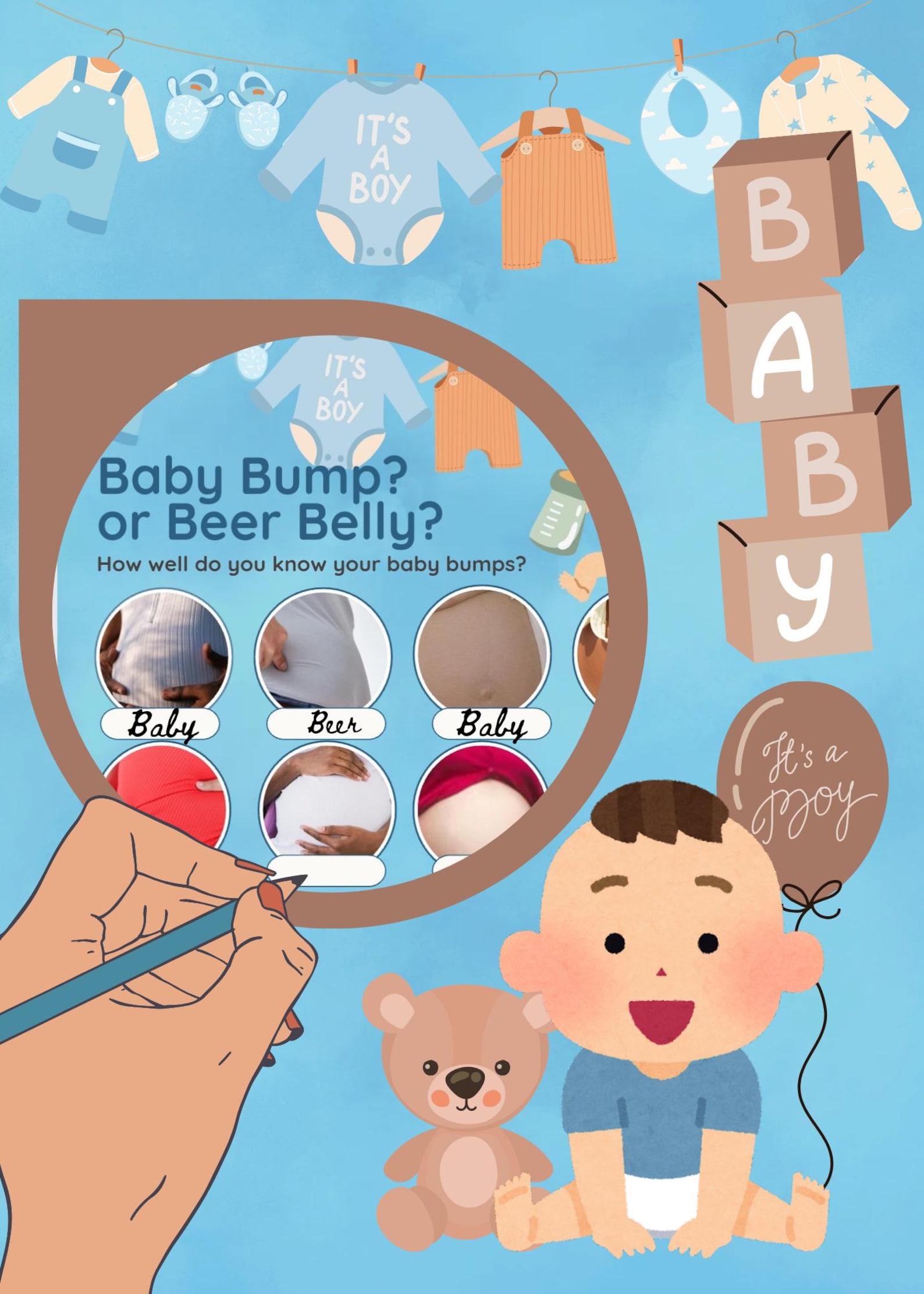 Baby Shower Game (boy) : Baby Bump or Beer Belly (digital Download) - Etsy