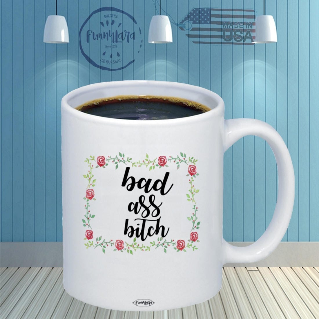 Funny Coffee Mug Bad Ass Bitch 11 Oz15 Oz White Mug Funny Etsy