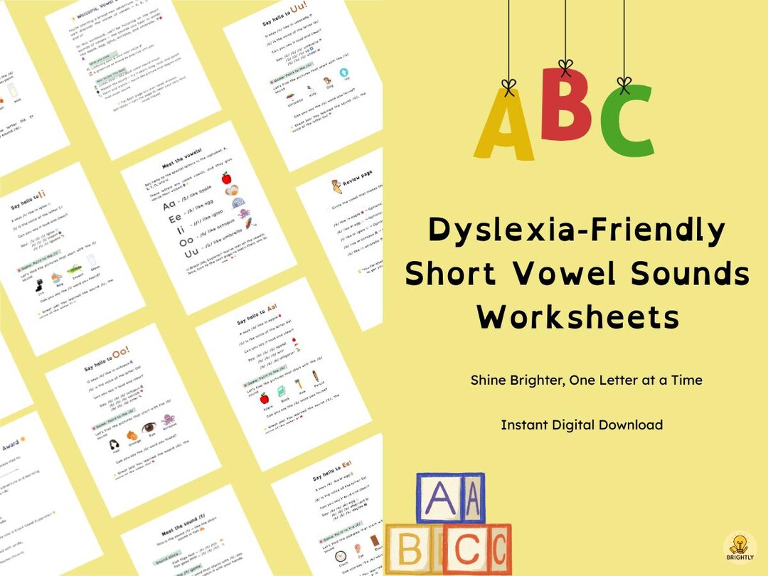 Dyslexia-friendly Short Vowels Recognition Worksheets, Orton-gillingham ...