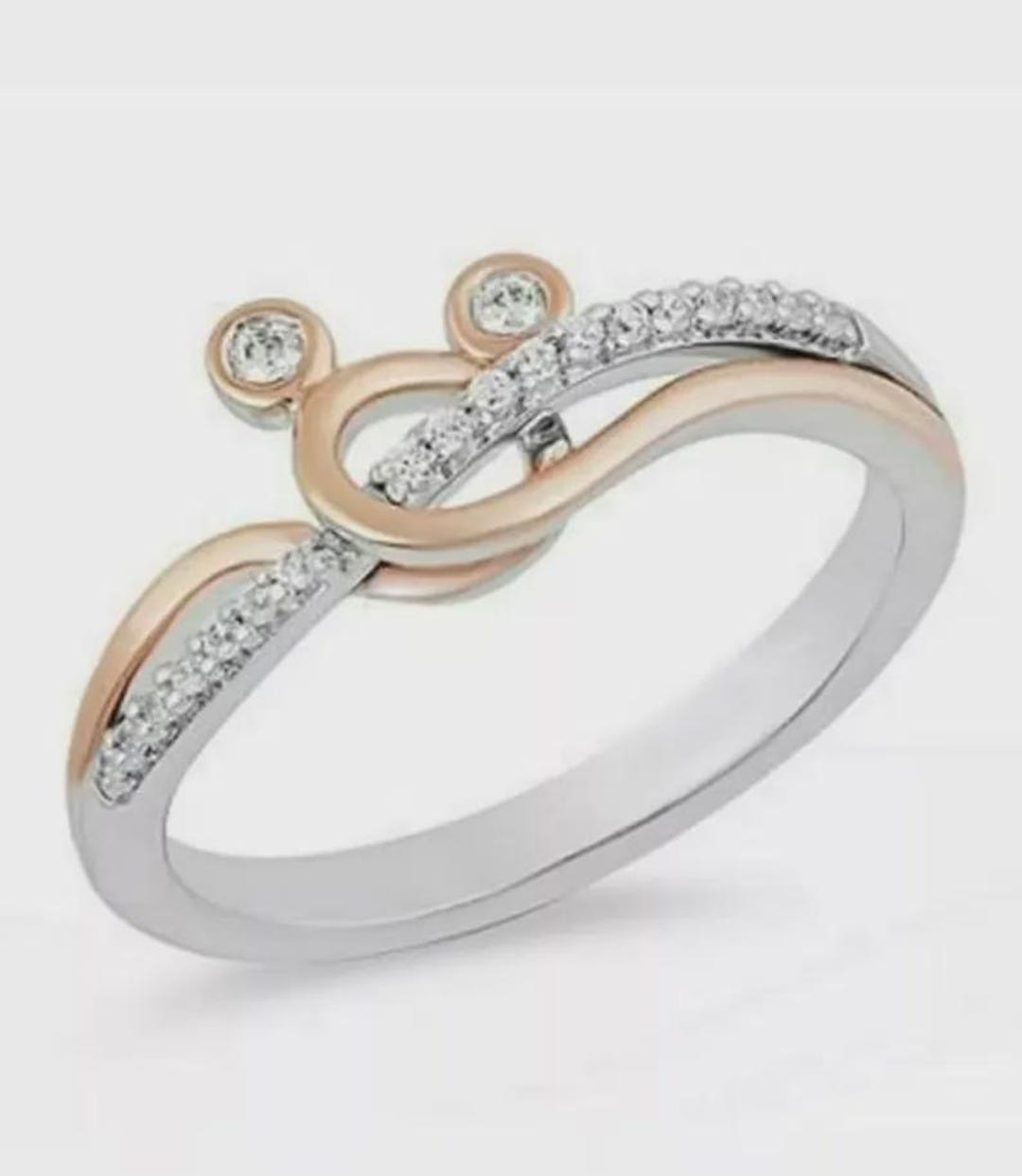 Twisted Mickey Mouse Simulated Diamond Ring 14K Two-tone Plated ...