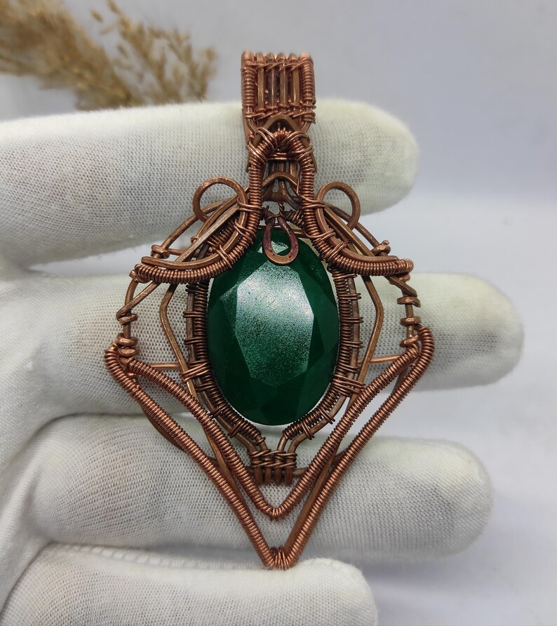 Buy Handmade Faceted Emerald Gemstone Copper Wire Wrapped Pendant ...