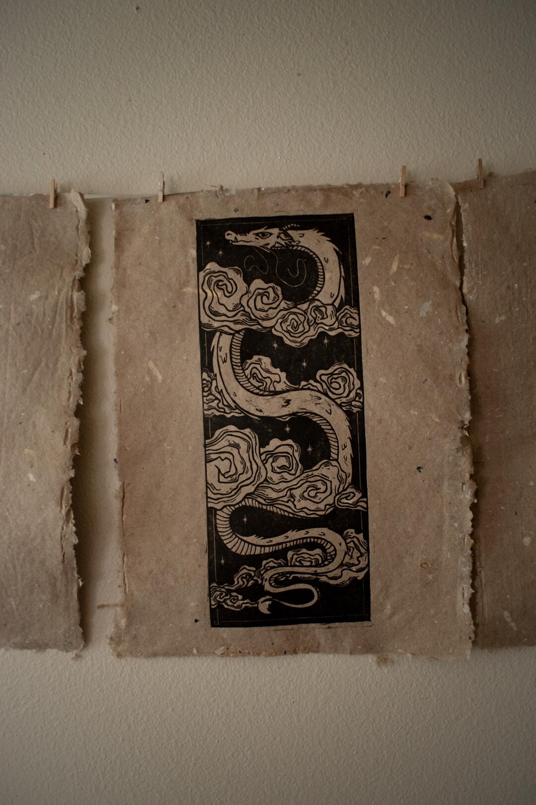 Linocut Flying Dragon Art Print - Etsy