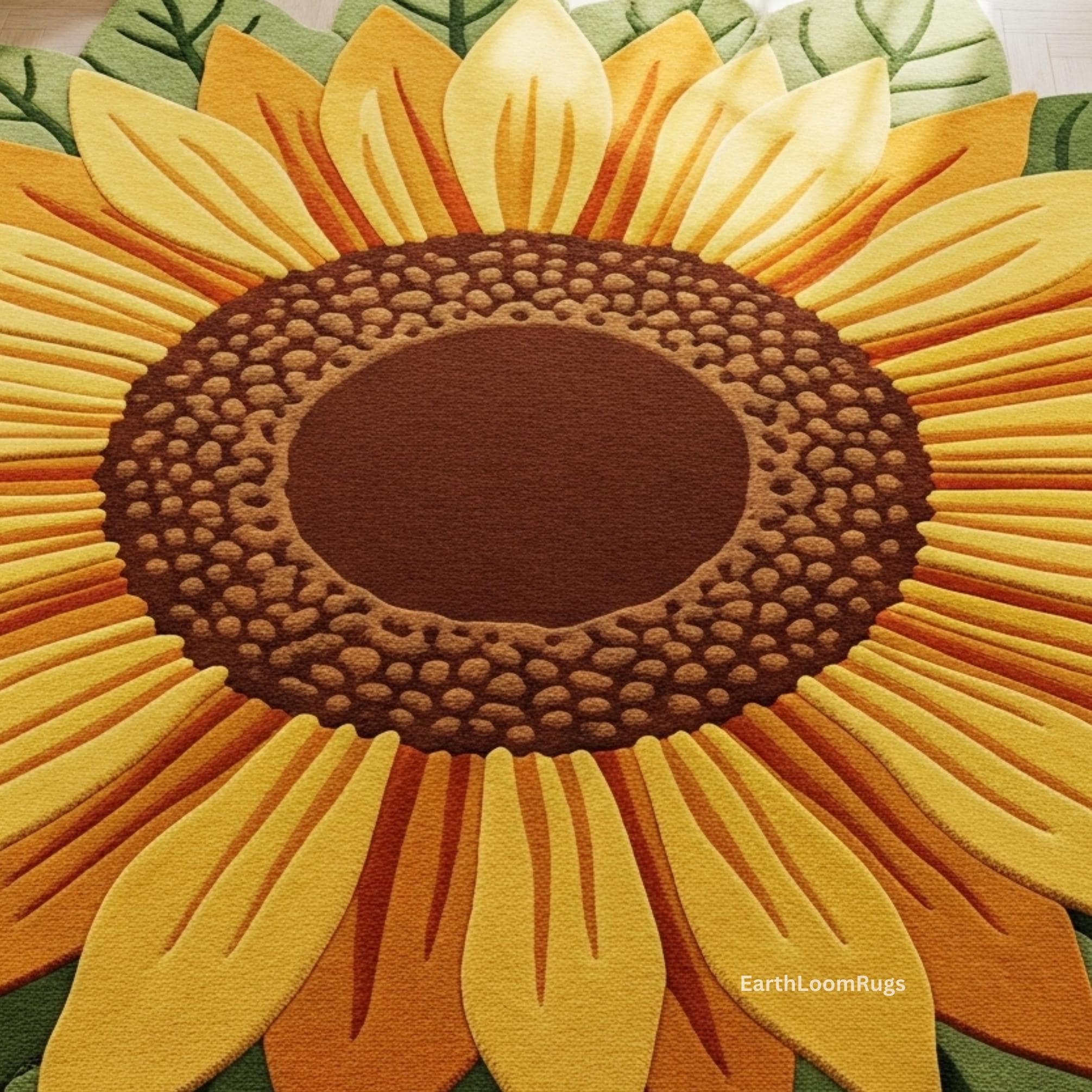 Sunflower Rug | Handmade Wool Floral Carpet | Large Flower Shaped Rug ...