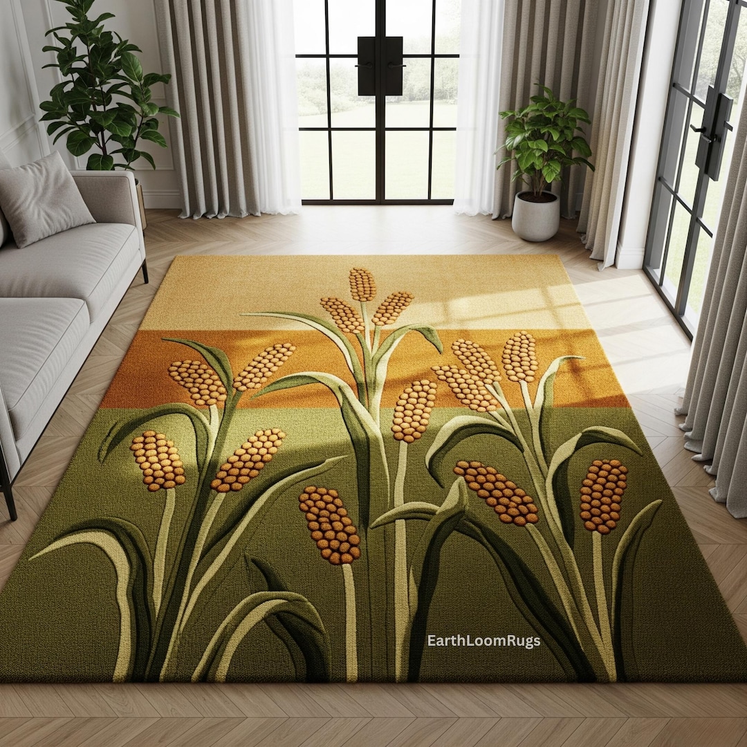 Hand-tufted Wool Corn Stalk Rug - Farmhouse Cottagecore Decor - Etsy