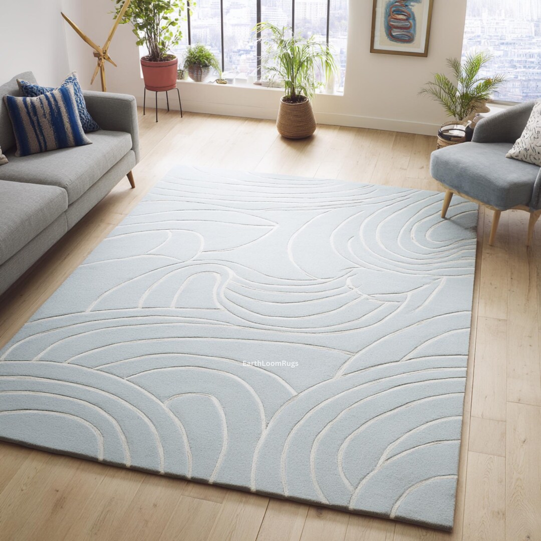 Blue Wave Rug | Hand-tufted Wool Modern Ocean Inspired Area Carpet ...