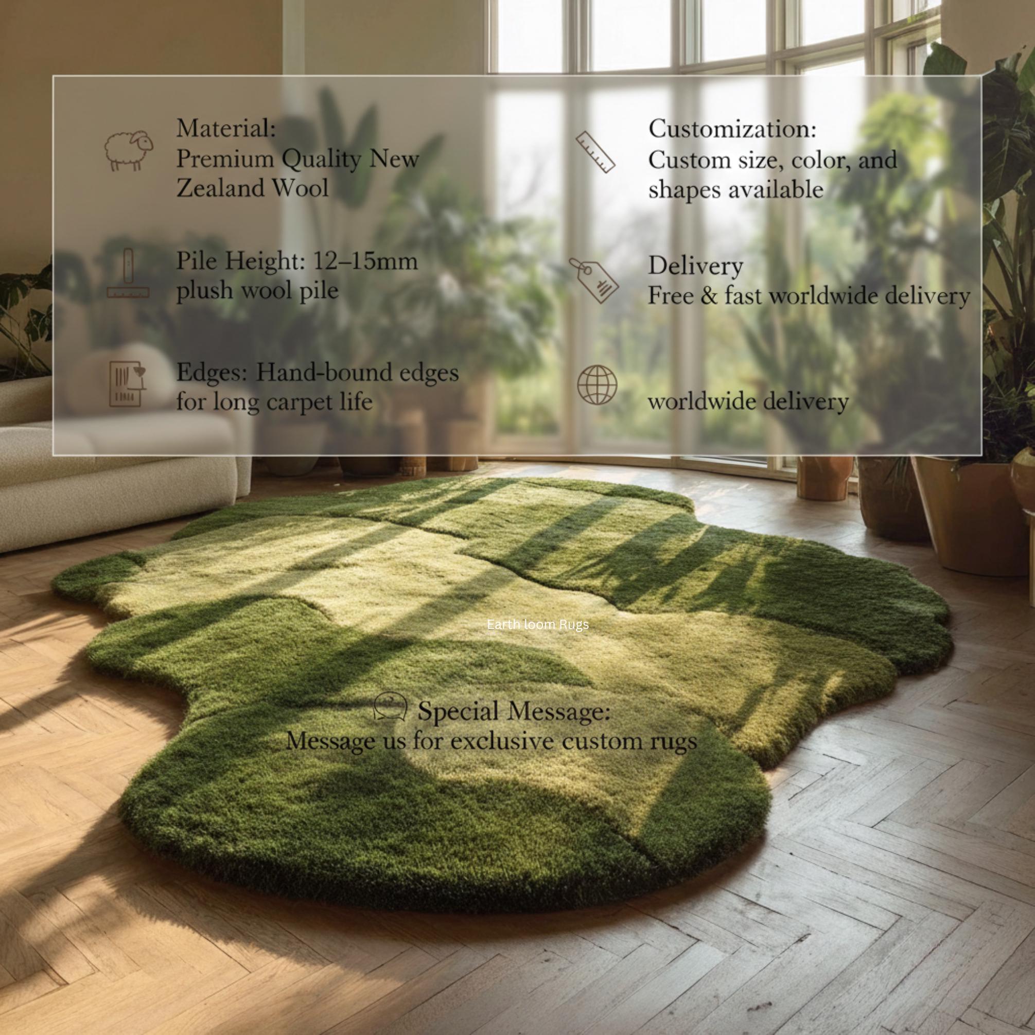 Green Moss Wool Rug | Hand-tufted Irregular Shape, Botanical Decor - Etsy