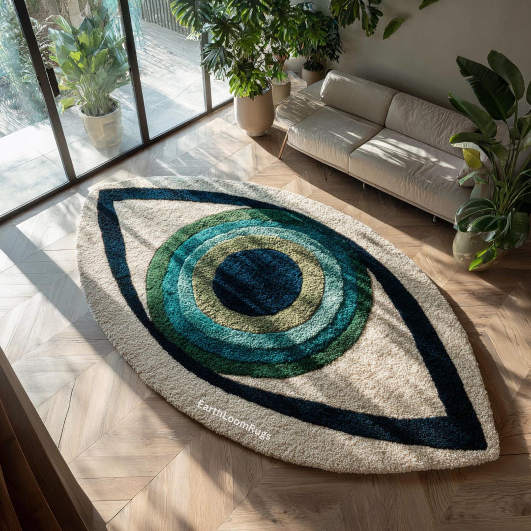Evil Eye Rug | Handmade Wool Carpet in Blue & Green Tones | Eye Shaped ...