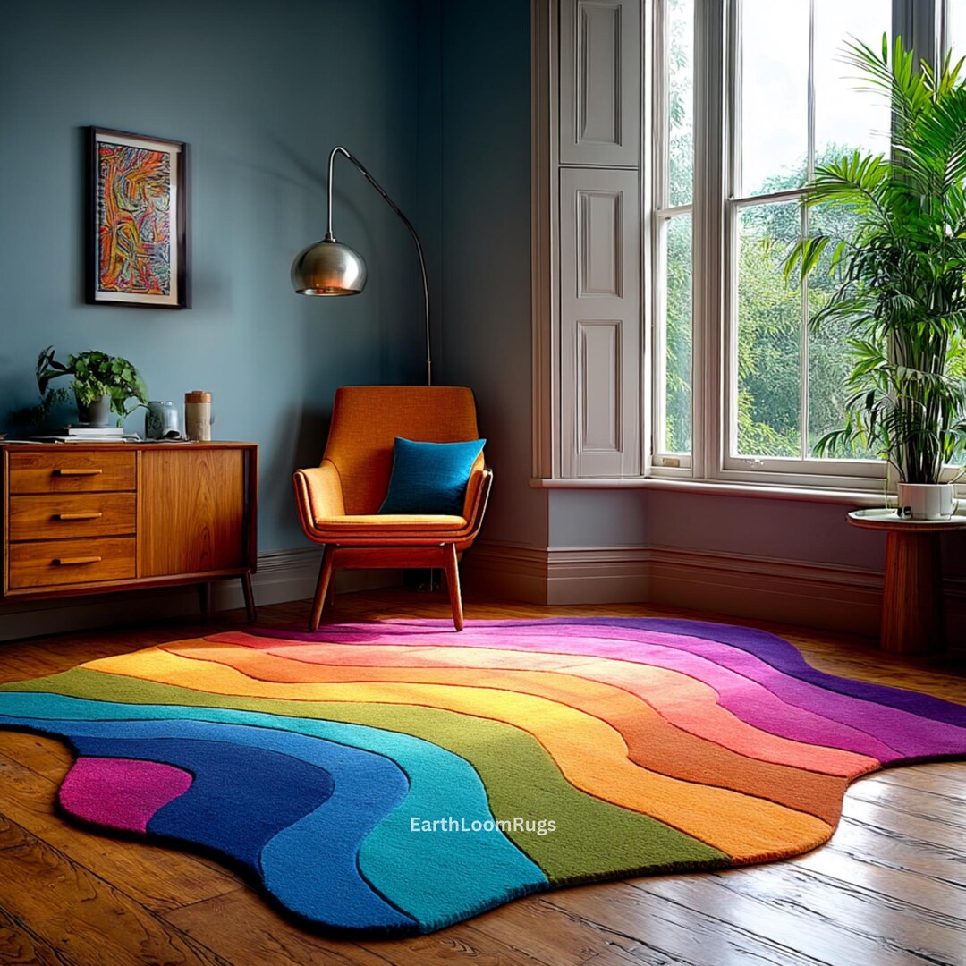 Rainbow Topographic Rug | Colorful Irregular Handmade-tufted Wool ...