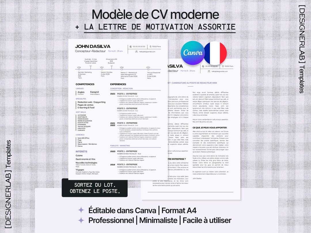 Modern Creative Aesthetic Purple & Black Resume Template + Cover Letter ...