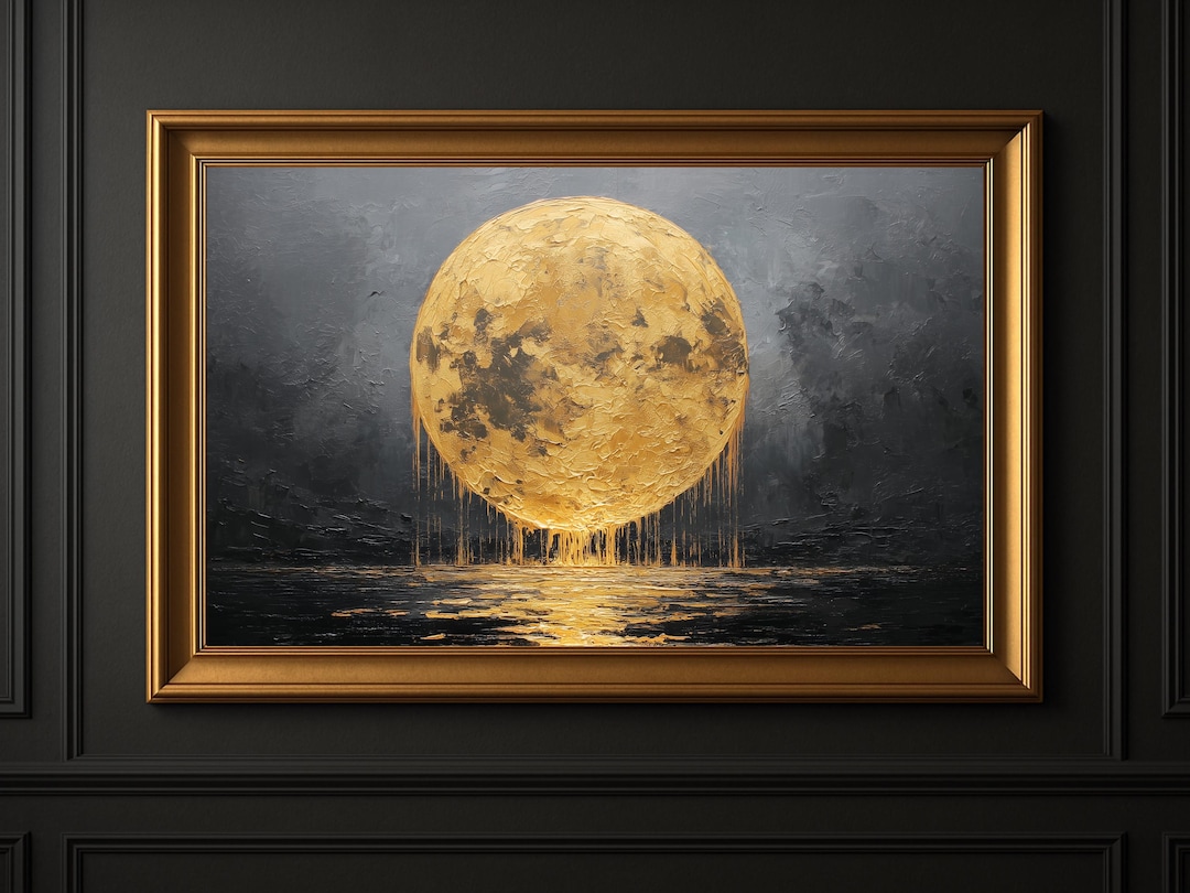 The Gilded Moon – Dripping Gold Moon Over Dark Waters, Luster Art Print ...