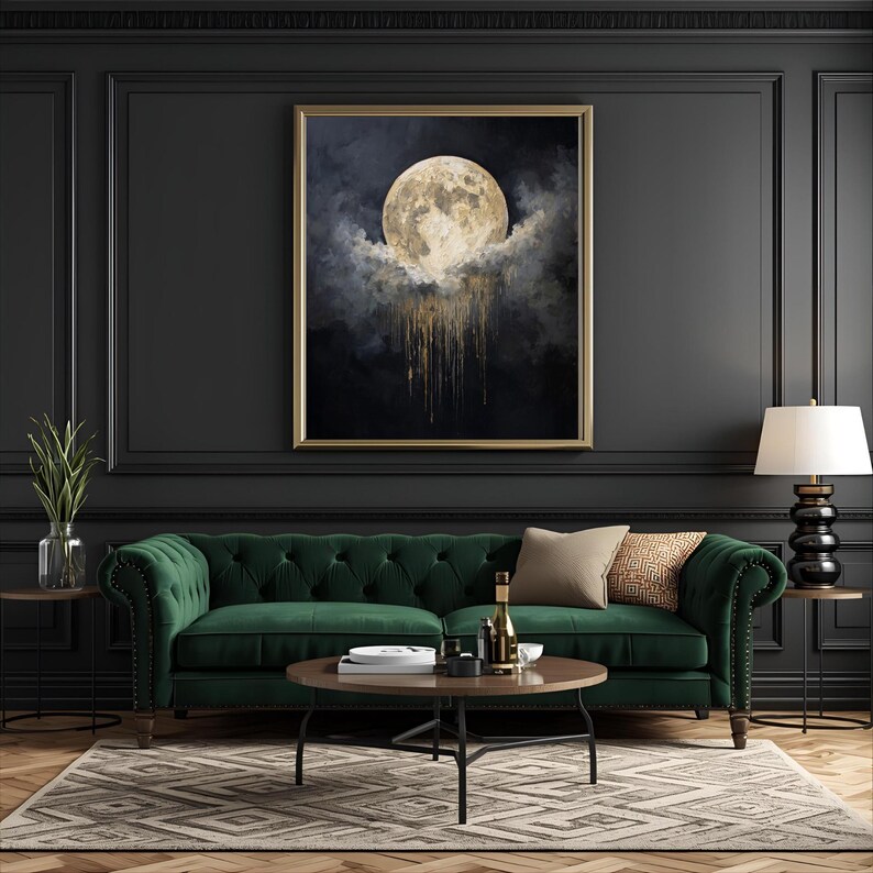Dripping Moon Oil Painting Print – Dark Academia Wall Art, Textured ...