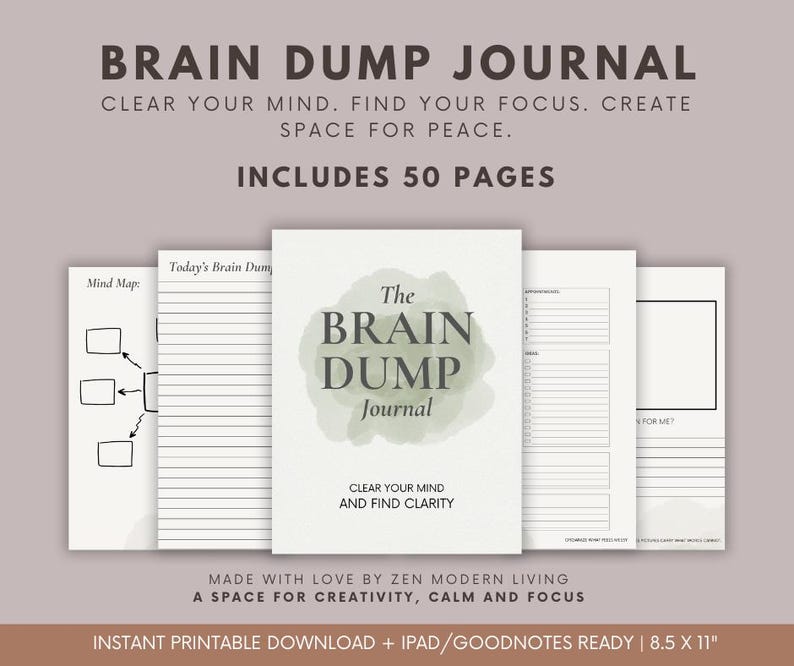 Brain Dump Journal – Printable PDF for Clarity and Focus | Digital ...