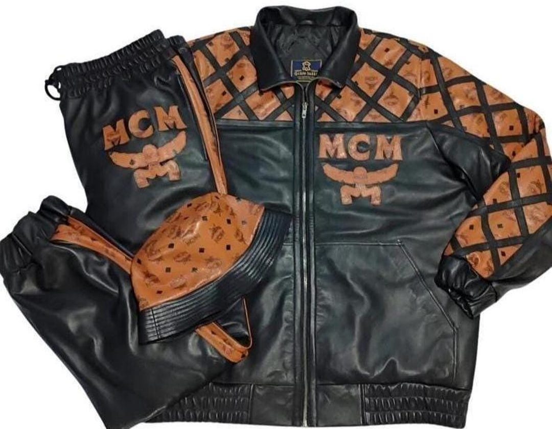 MCM Leather Tracksuit Set Monogram Jacket & Pants Designer Streetwear ...
