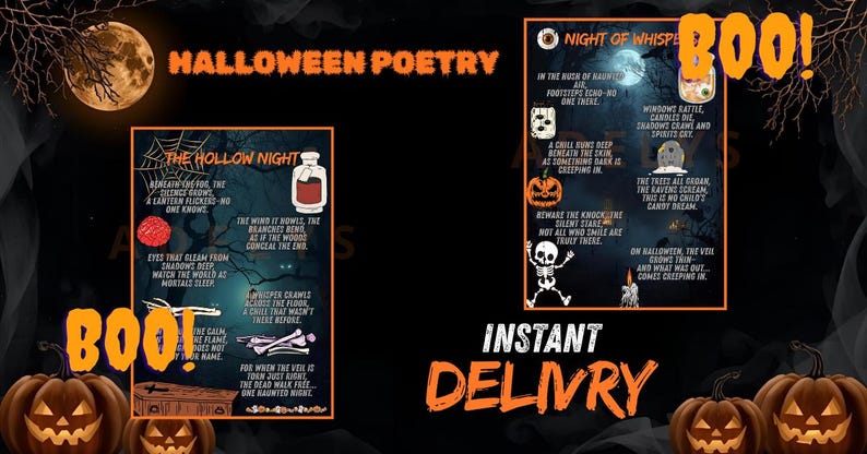 Two Printable Halloween Poems Spooky Poetry Cards for Kids & Adults ...