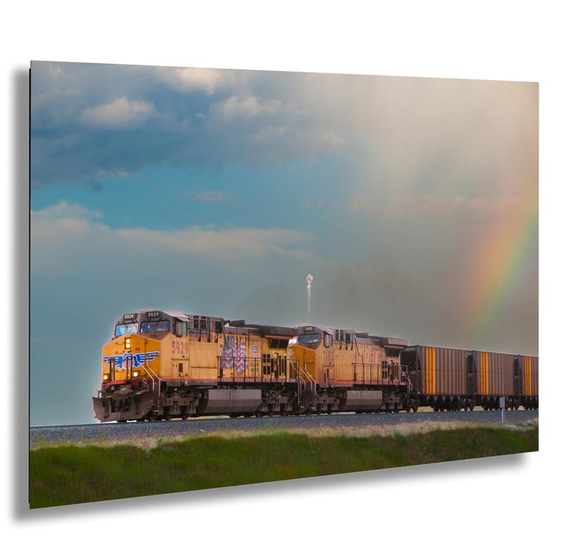 Union Pacific Train Print, Rainbow Over Dakota Landscape (canvas or ...