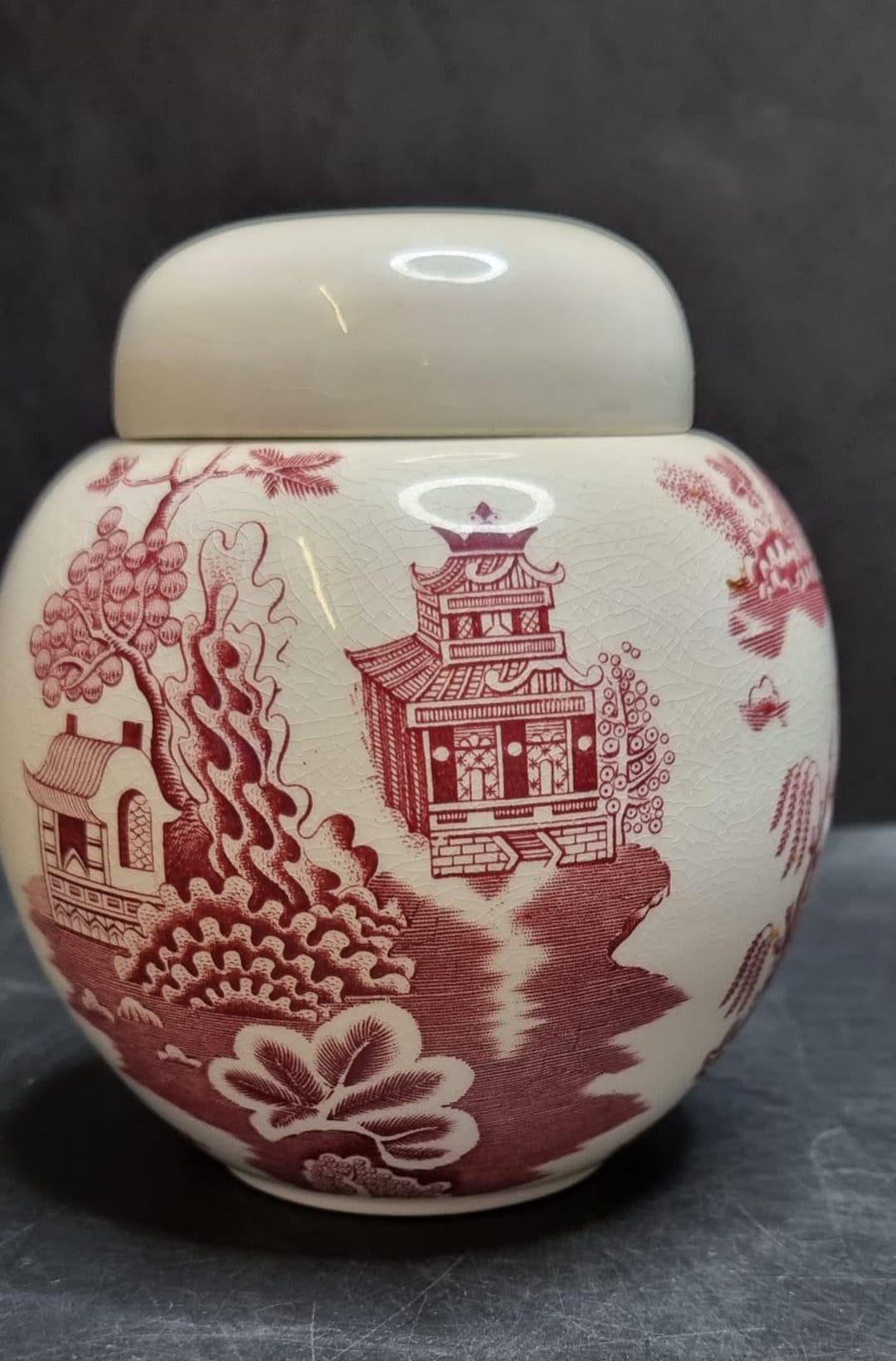 Vintage Royal Cauldon Bristol Ironstone Red Willow Pattern Ginger Jar 5 ...