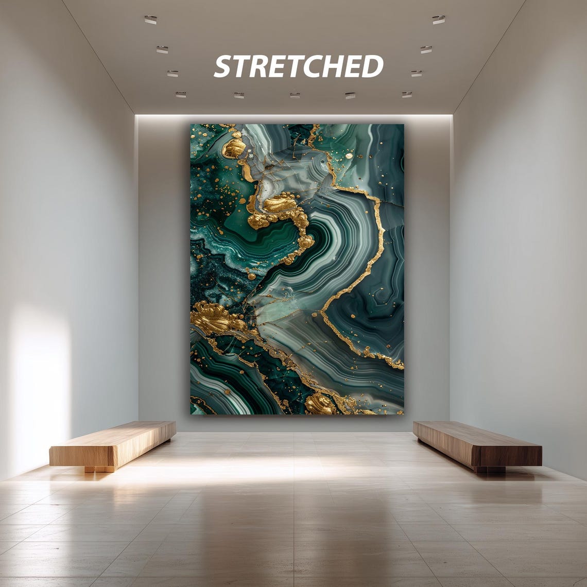 Luxury Emerald Geode Canvas Wall Art | Abstract Green Marble and Gold ...