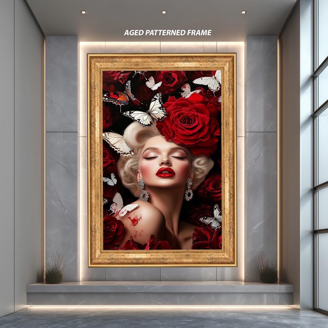 Glamorous Woman With Roses and Butterflies Wall Art, Vintage Hollywood ...