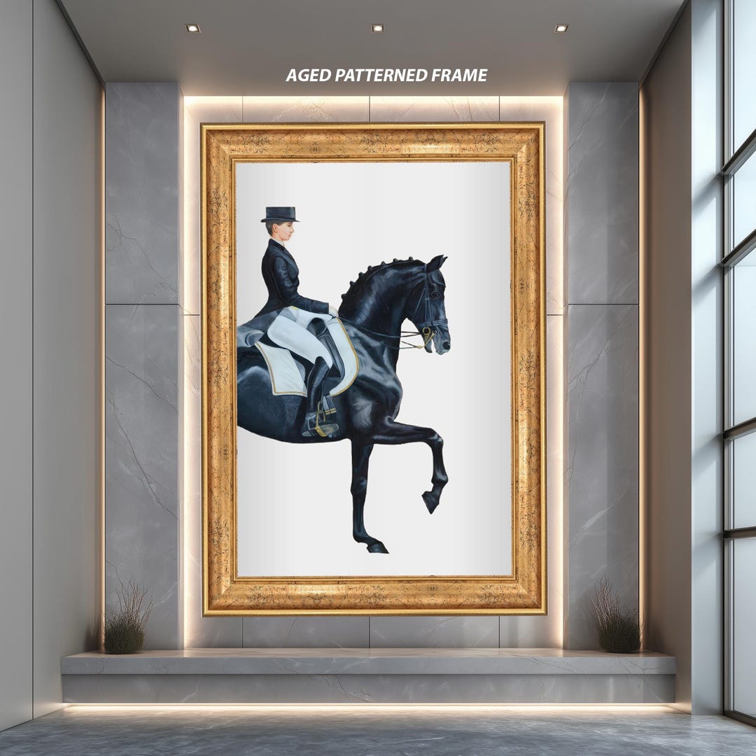 Equestrian Wall Art Print, Elegant Horse Rider Poster, Black Stallion ...