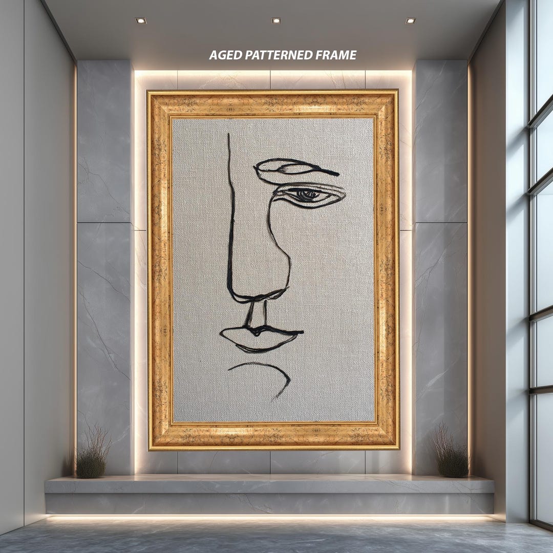 Minimal Face Line Art on Linen Canvas Texture – Modern Abstract ...