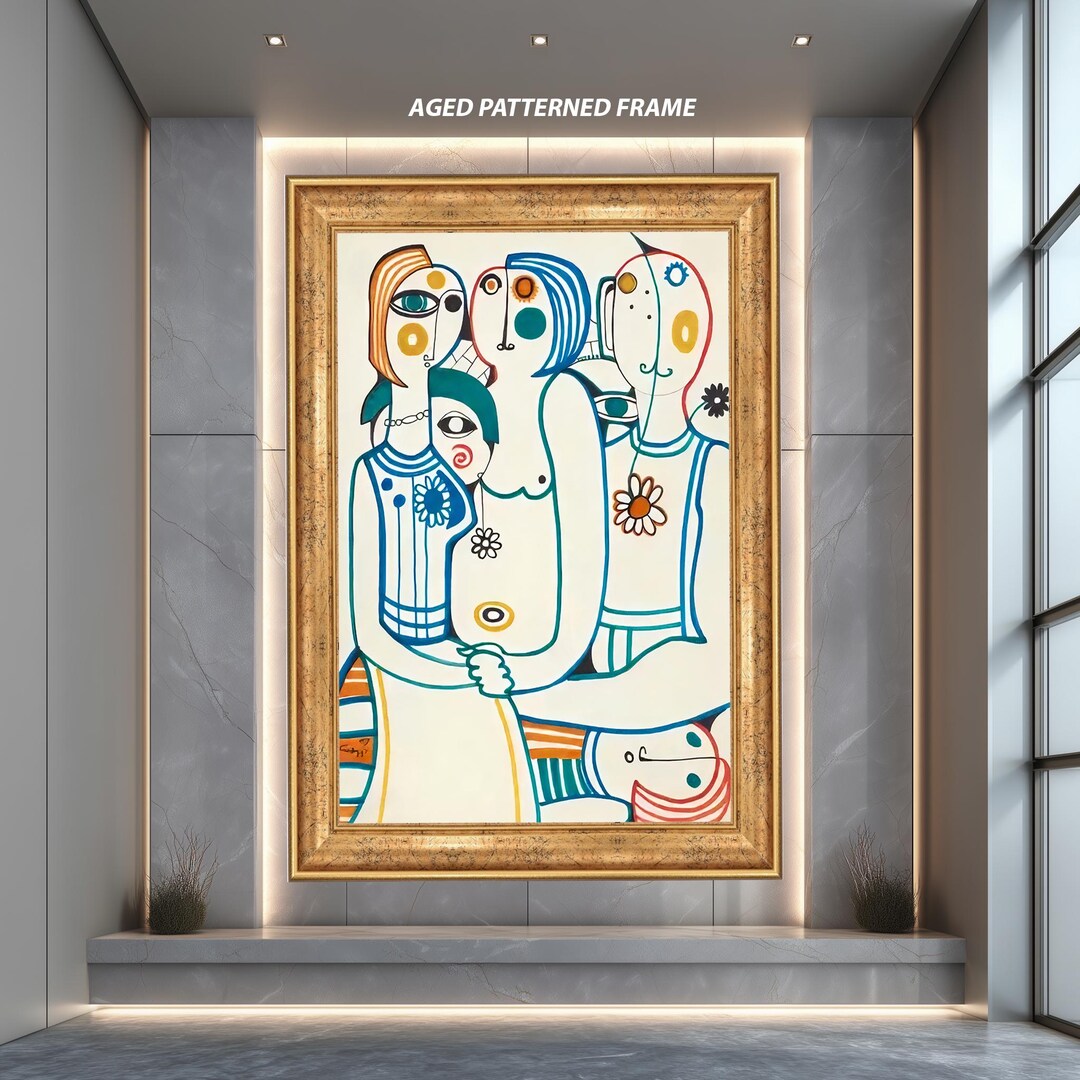 Colorful Abstract Cubist Faces Art Print, Modern Line Drawing Poster ...