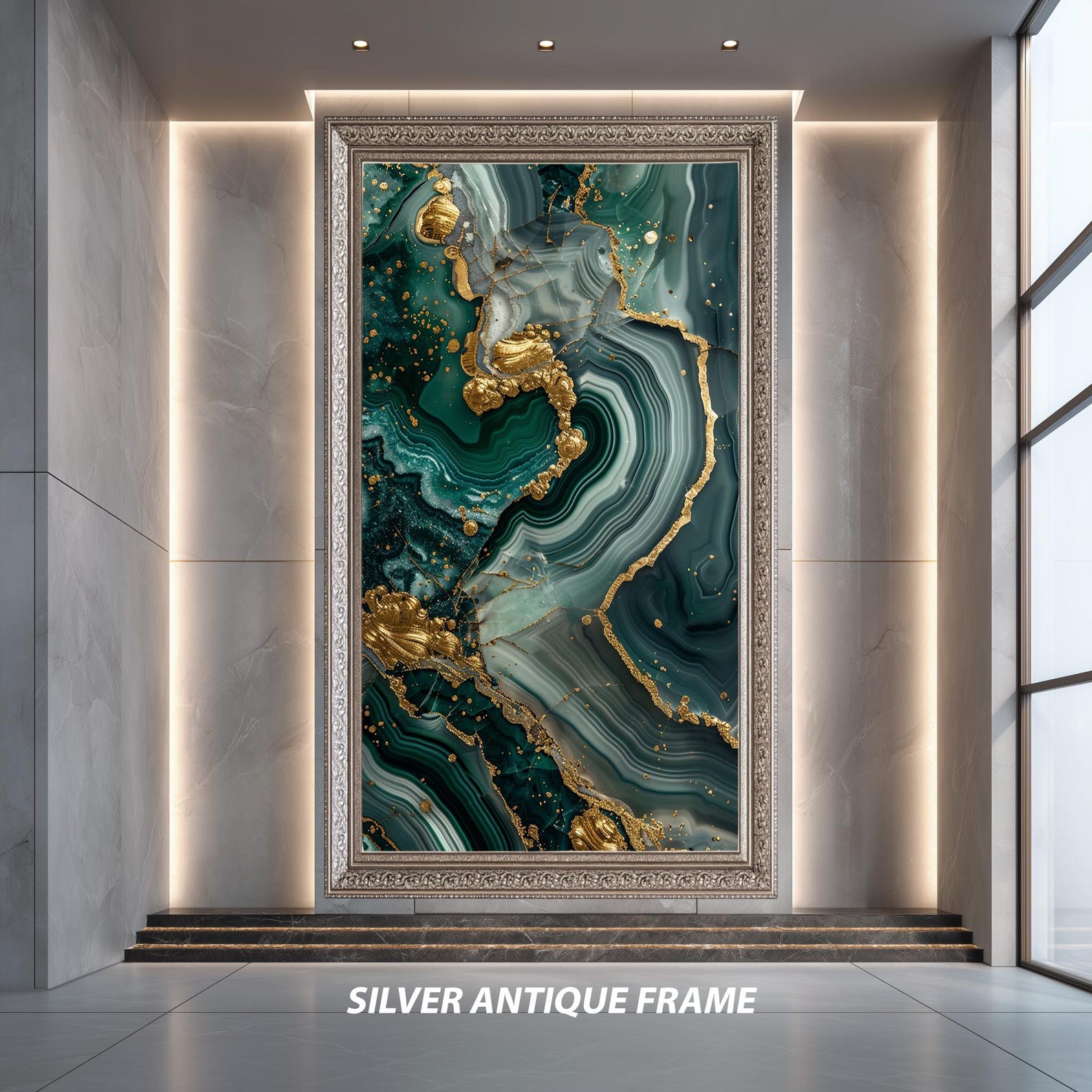 Luxury Emerald Geode Canvas Wall Art | Abstract Green Marble and Gold ...