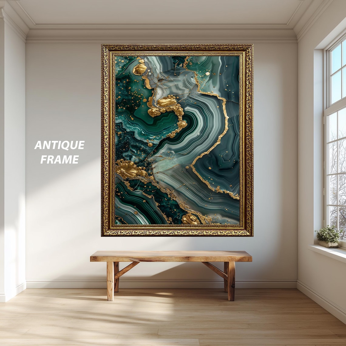 Luxury Emerald Geode Canvas Wall Art | Abstract Green Marble and Gold ...