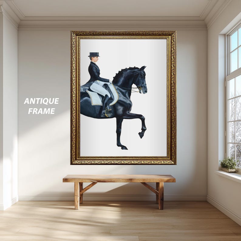 Equestrian Wall Art Print, Elegant Horse Rider Poster, Black Stallion ...