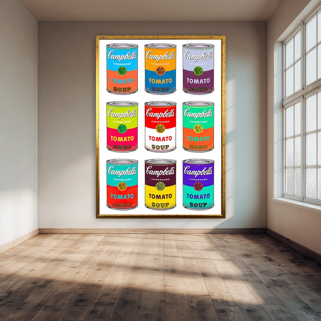 Colorful Pop Art Soup Can Wall Print, Retro Kitchen Poster, Andy Warhol ...