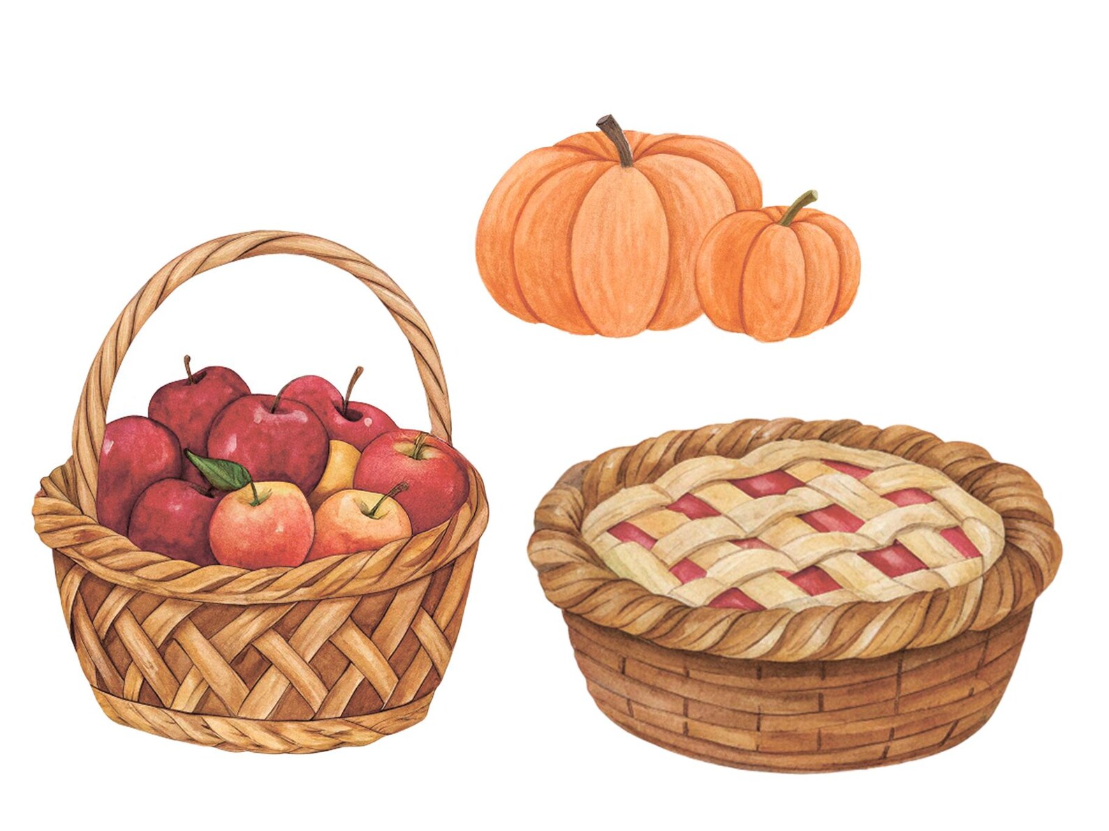 Autumn Apple Pie Watercolor Stickers - Cottagecore Clipart (PNG ...