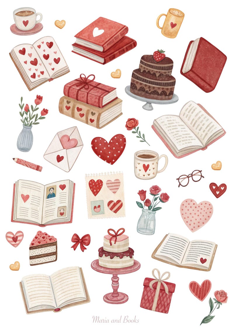 Bookish Valentins Day - Reading Journal Stickers | Cottagecore Planner ...