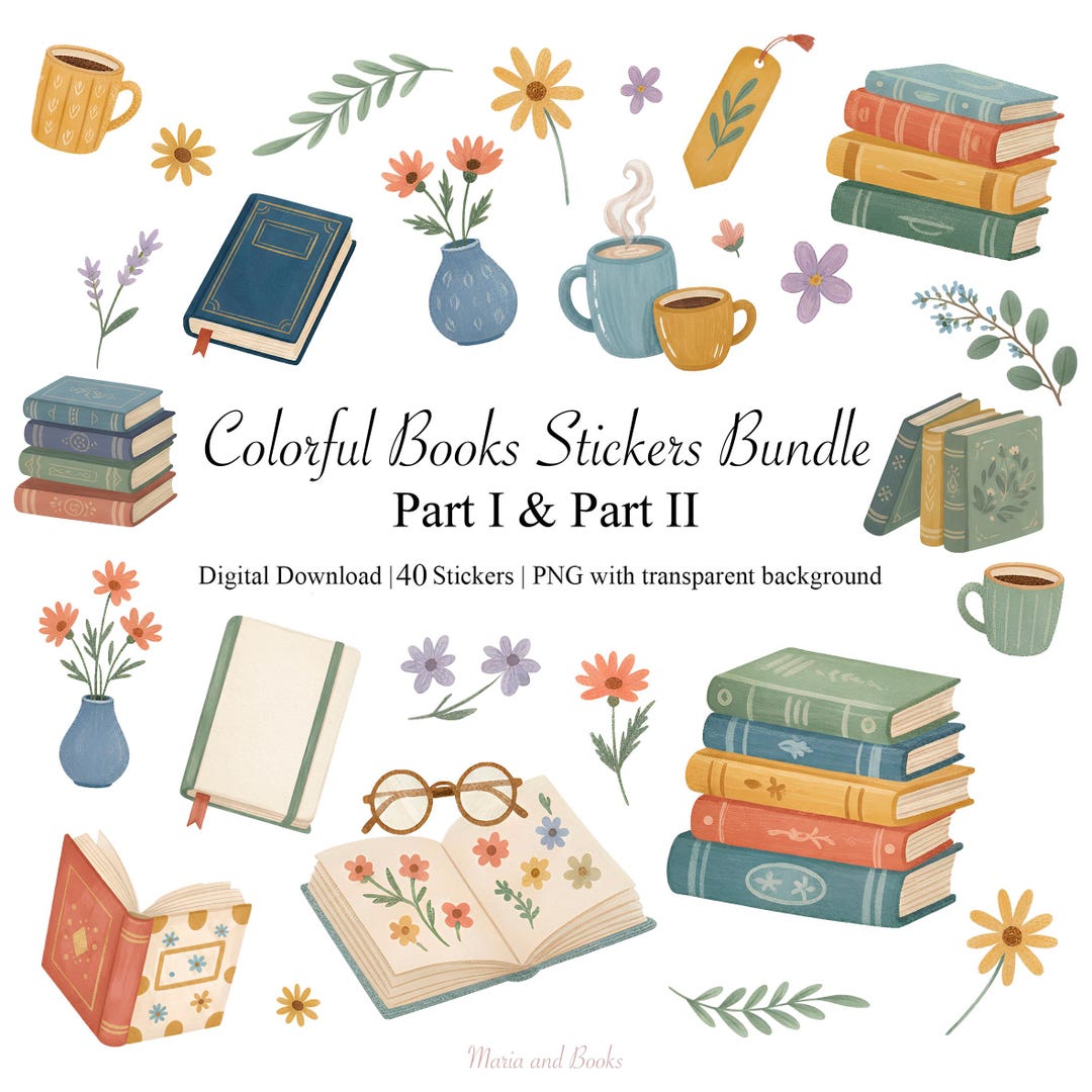 Colorful Books Stickers Bundle · Part I & Part II - Etsy