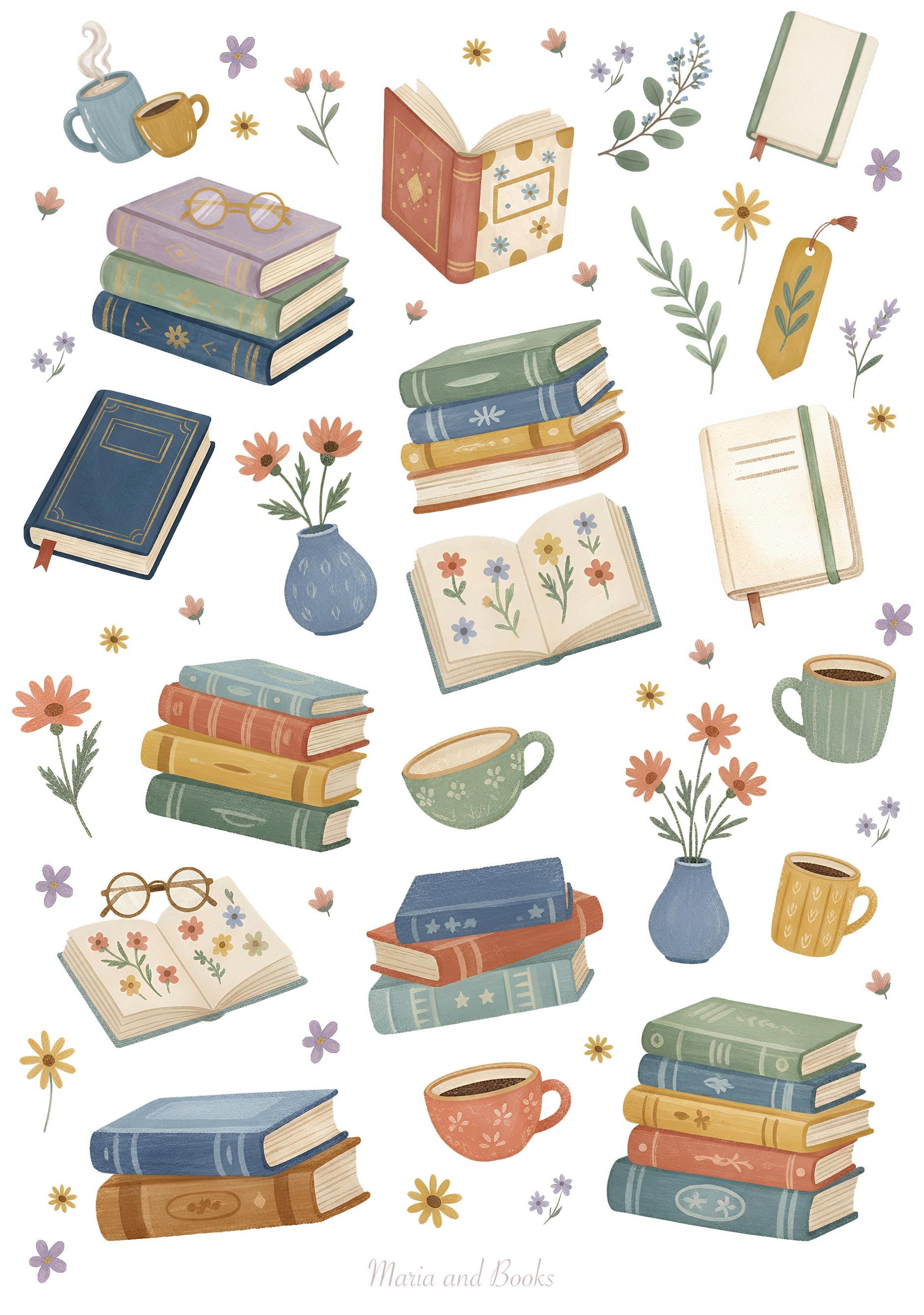 Colorful Books Stickers Bundle · Part I & Part II - Etsy