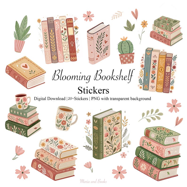 Blooming Bookshelf | Cottagecore Books, Tea & Flowers | Digital Planner ...