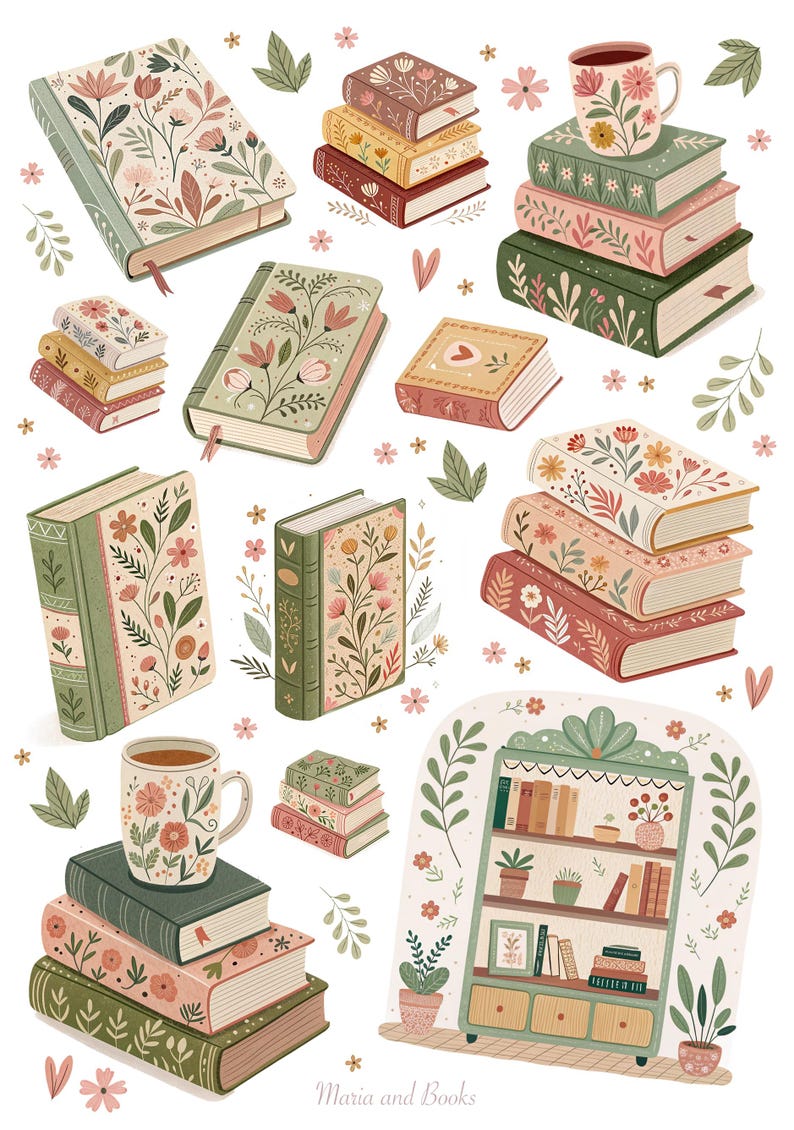 Blooming Bookshelf | Cottagecore Books, Tea & Flowers | Digital Planner ...