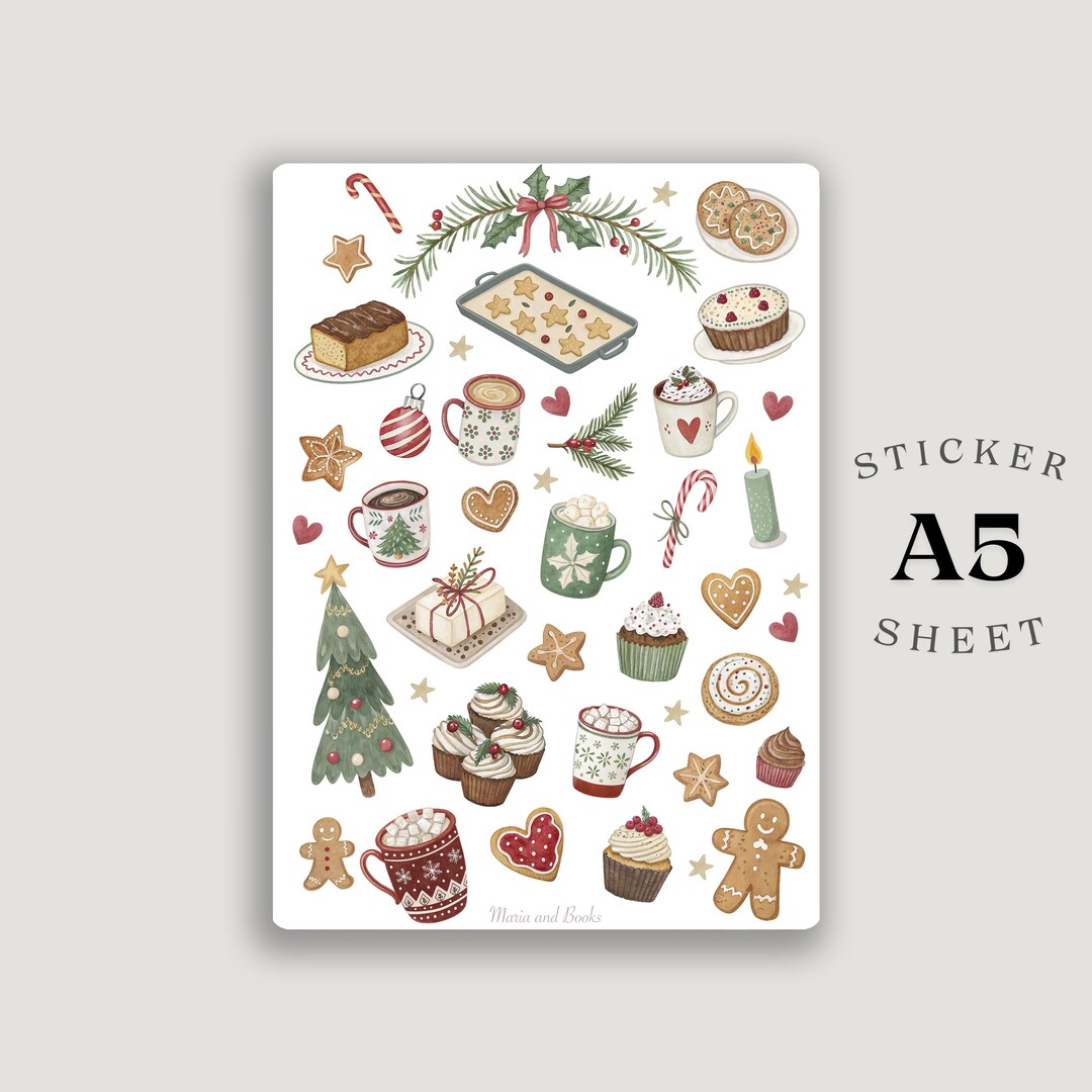 Christmas Sweets A5 Sticker Sheet • Holiday Baking • Hot Cocoa ...